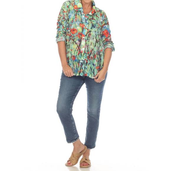 Inoah | Tops | New Inoah Flower Patch Crinkle Shirt In Multi | Poshmark